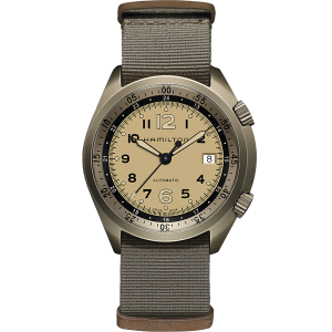 Khaki Aviation Pioneer Mechanical Chronograph - Black dial - Brown ...